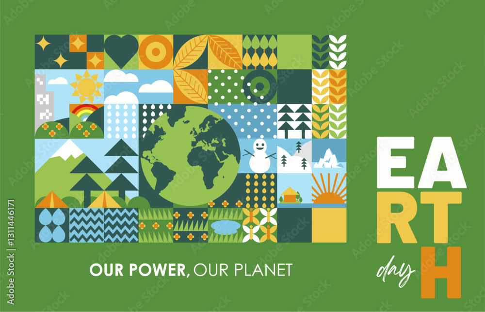 Earth Day 22nd April 2025 concept design. Modern geometric style with ...