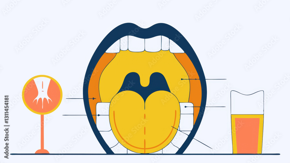 Illustration of human mouth with labeled parts, including tongue and ...