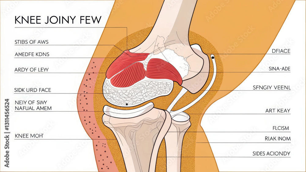 image is medical diagram showing anatomy of knee joint from side view ...