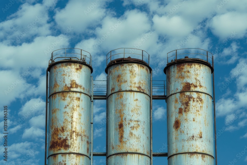 Distillation Column Towers at Methanol Plant. Exterior of Rusty Metal ...