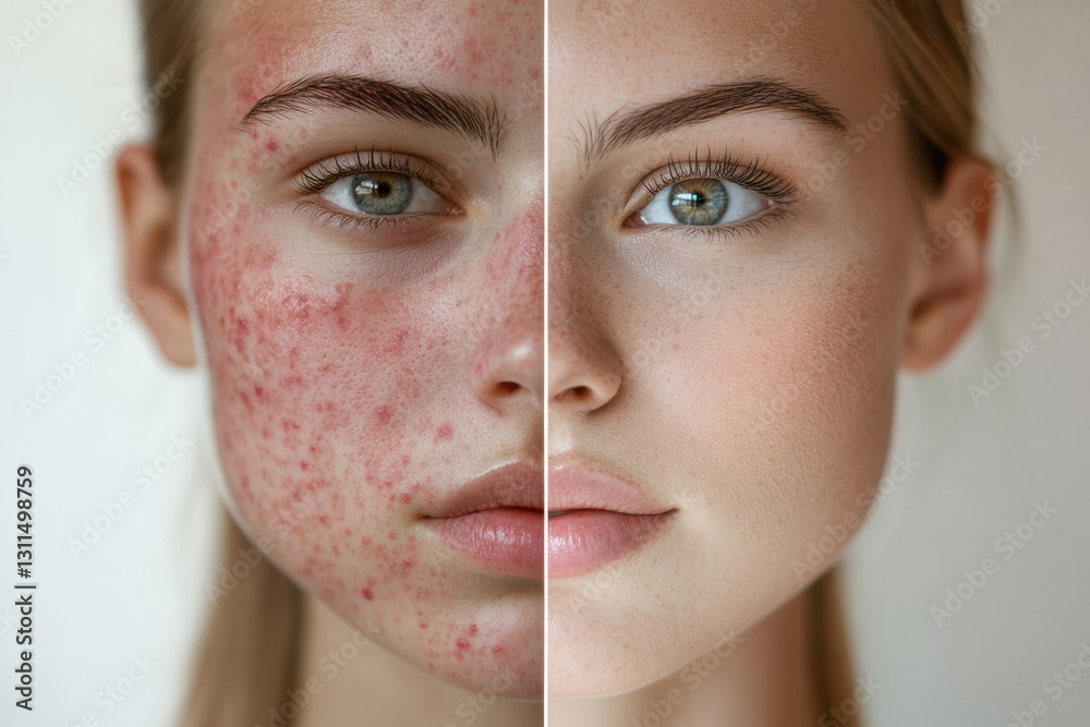 Skin transformation showing before and after results of a skincare ...