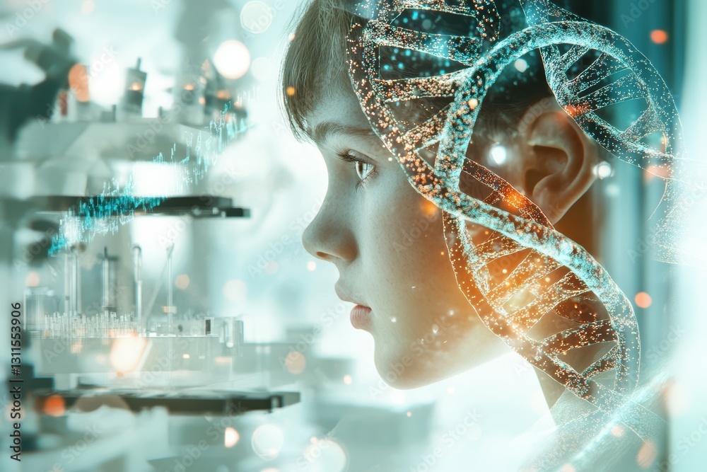 A captivating double exposure of a face merging with a luminous double ...