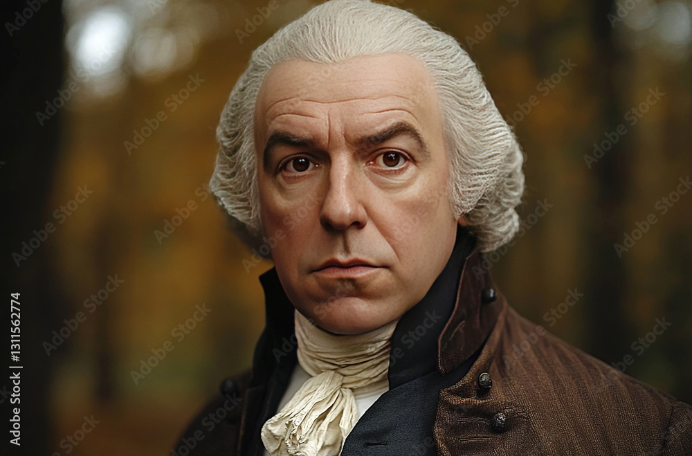 James Watt portrayed in historic attire demonstrating his contributions ...