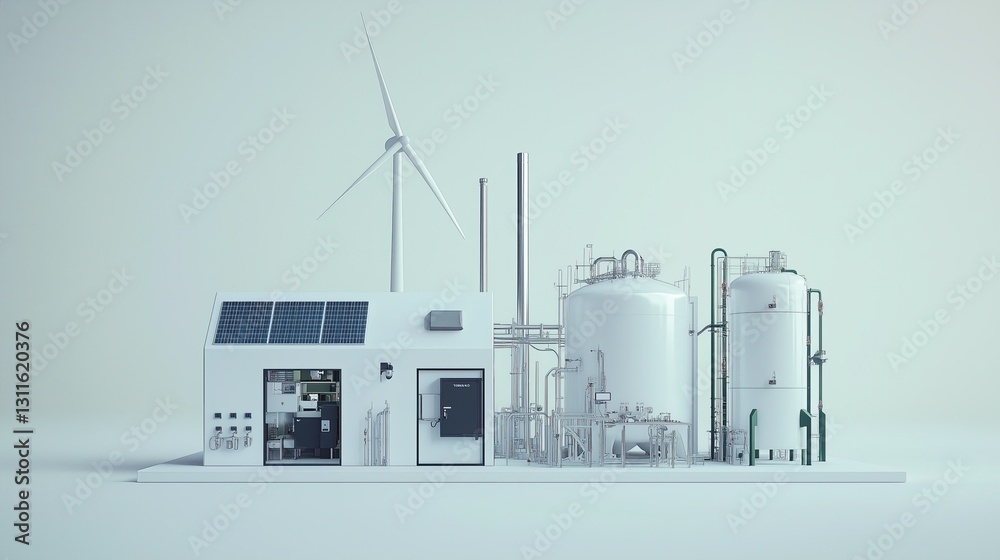 Green ammonia production: wind turbine, solar panel, electrolyzer, and ...