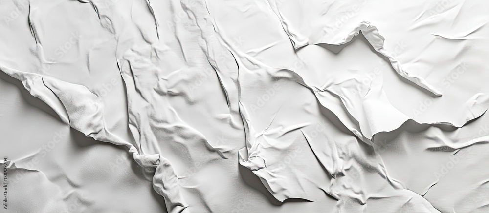Wrinkled white paper texture with creases and folds creating a dynamic ...