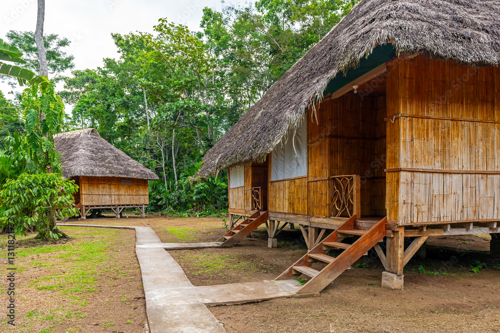 Traditional amazon rainforest house architecture in a kichwa indigenous ...