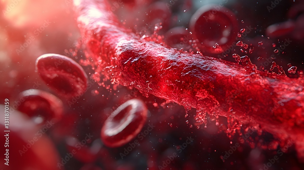 3D rendering of a blood clot inside the leg, detailed close-up of veins ...