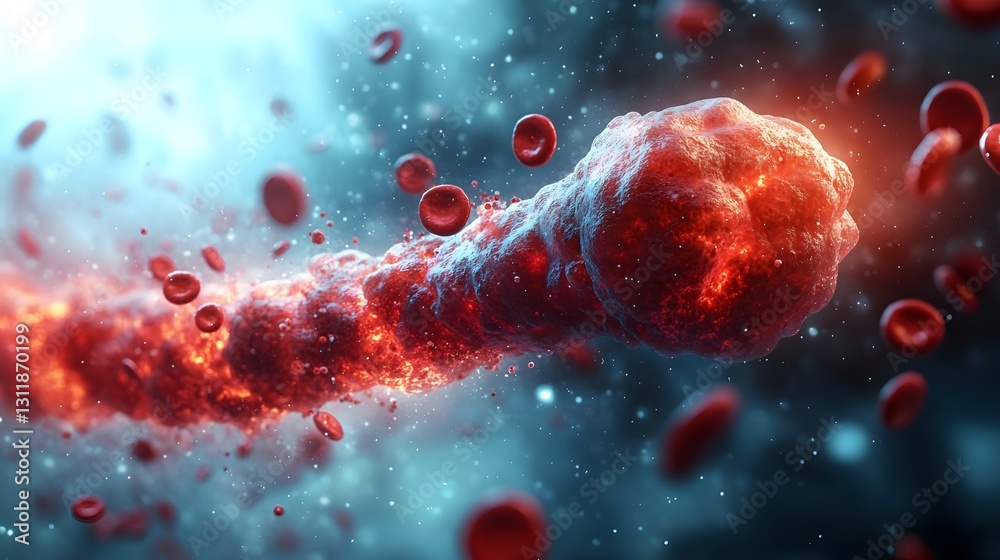 Digital illustration of a thrombus blocking a vein inside the leg ...