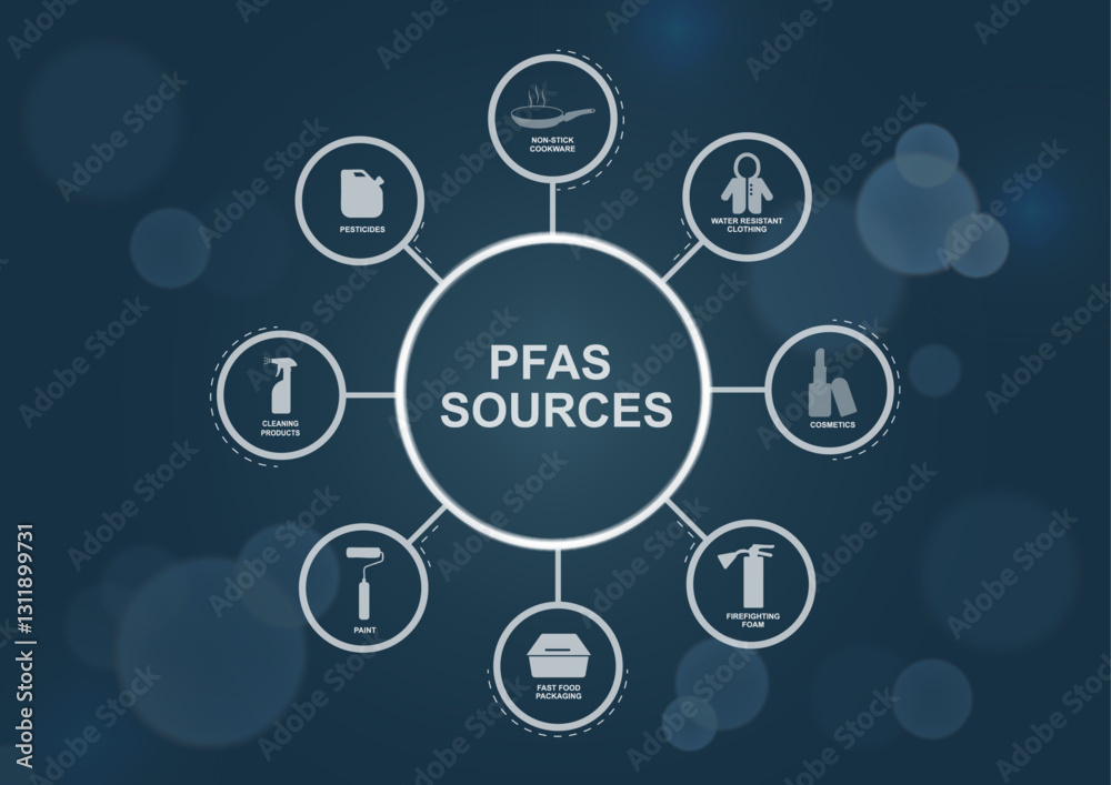 Vector de Stock PFAS Sources Diagram with Circular Layout. Illustration ...