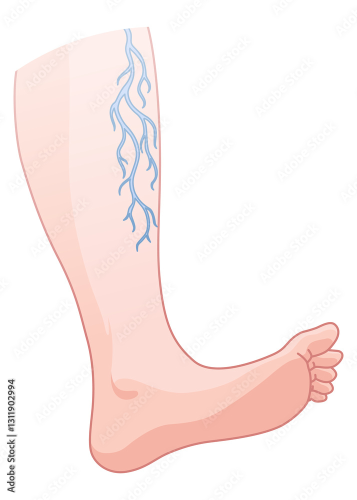 Varicose veins. Blue blood vessel visible through the skin, abnormally ...