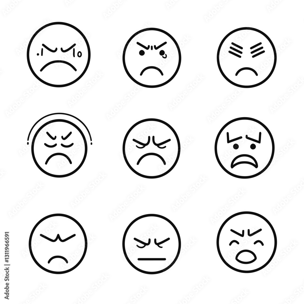 Angry Emoticon Set Expressing Different Stages of Frustration and ...