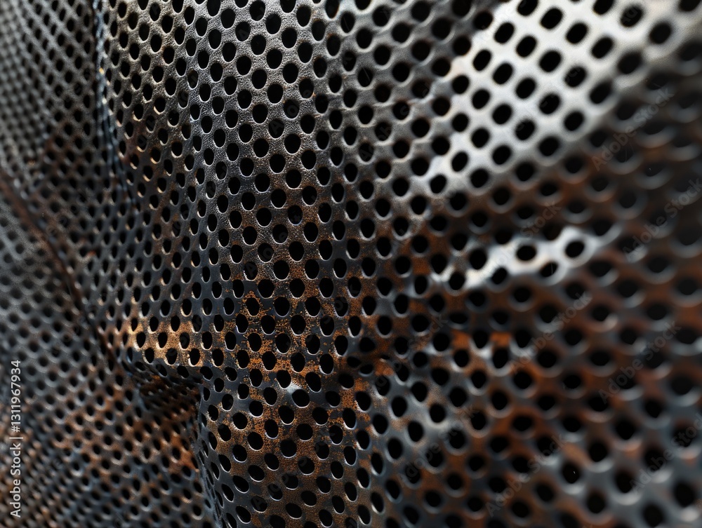 Perforated metal sheet with subtle rust texture and curved shape Stock ...