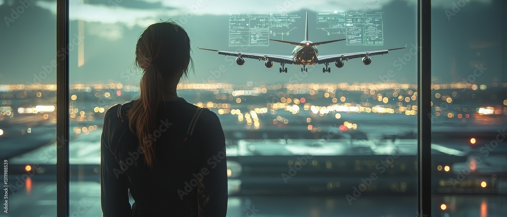 Autonomous air traffic safety monitoring system futuristic holographic ...