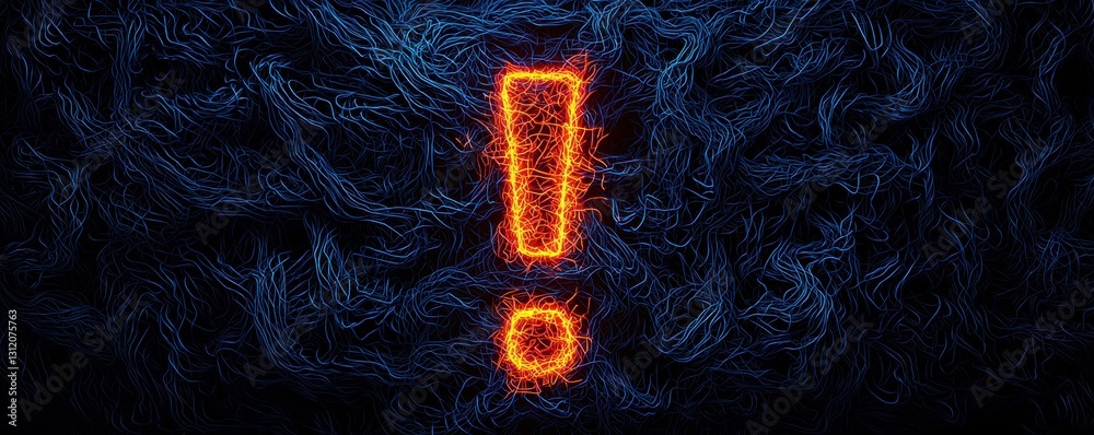 Glowing and Fiercely Tangled Gigantic Exclamation Mark Symbol in ...