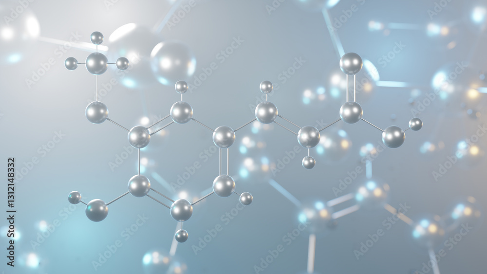 ferulic acid molecular structure, 3d model molecule, hydroxycinnamic ...