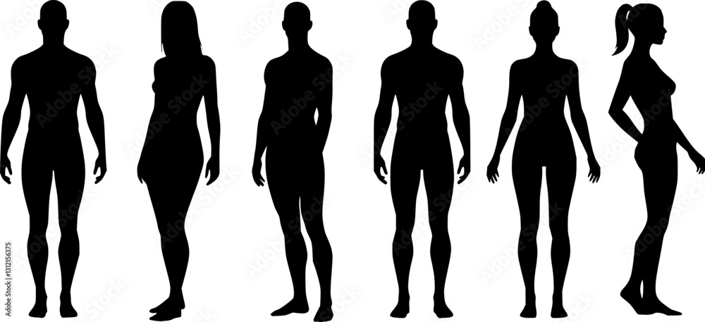 Man and woman human body silhouette, outline figure, patient front view ...