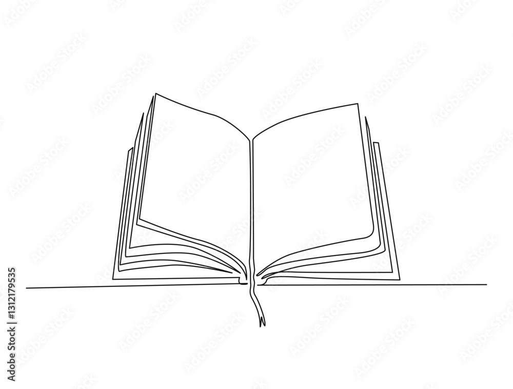 Continuous one line drawing of open book. Education book in single line ...