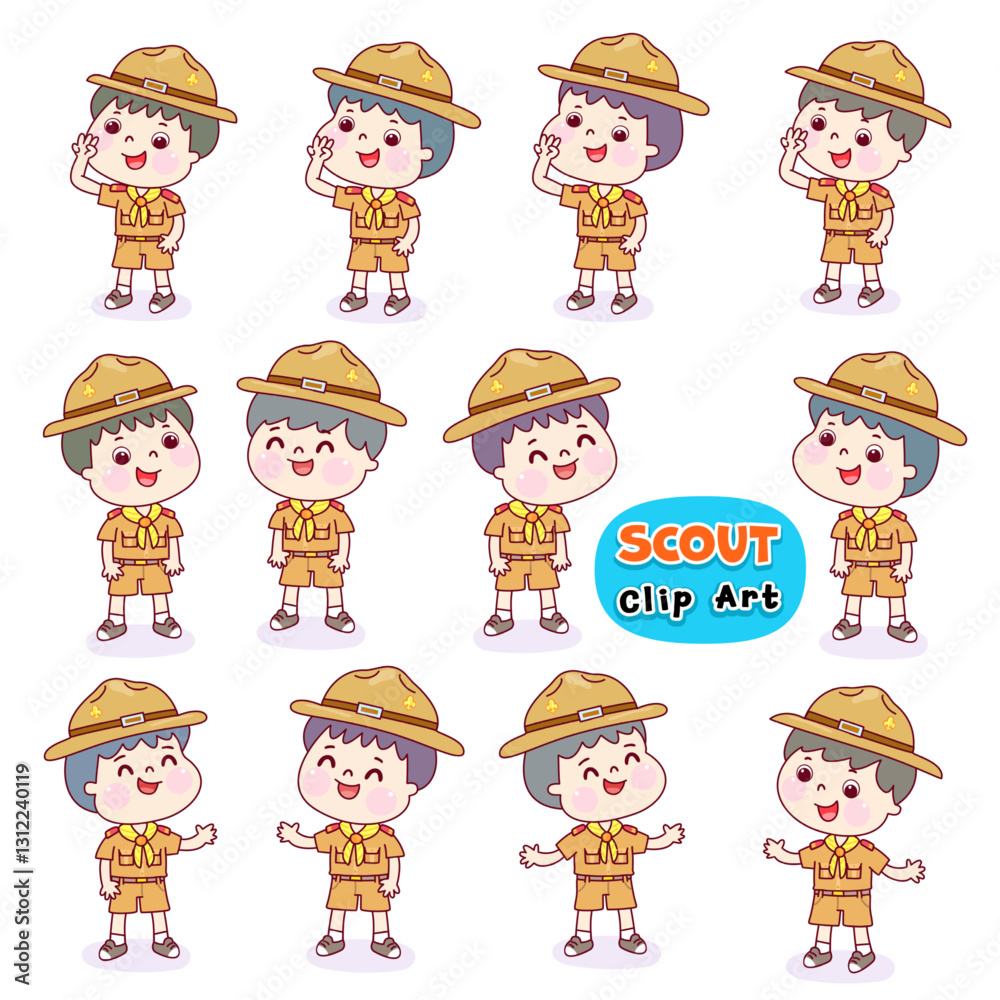 Cartoon Little Boy Scout Character. Stock Vector | Adobe Stock