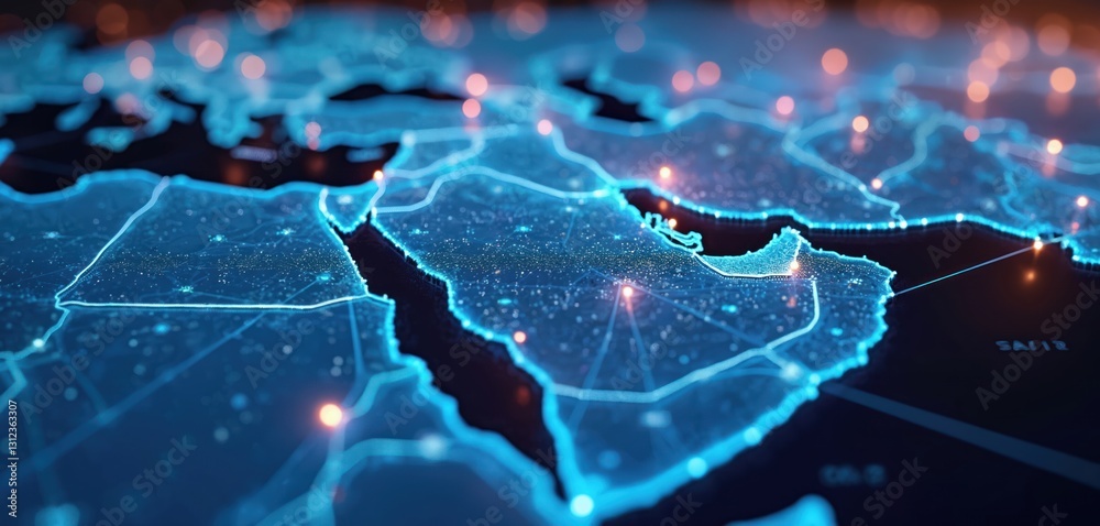 Cyber security network map of Saudi Arabia, Middle East. Data transfer ...