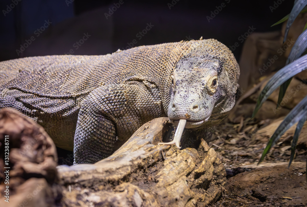 Komodo Dragon in a zoological exhibit. Komodo Dragon is the largest ...