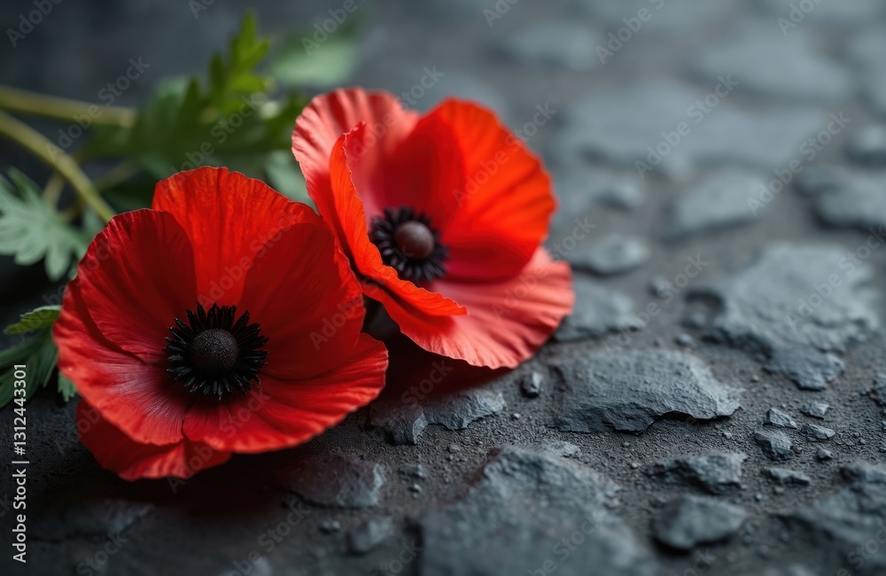 Red poppies symbolize remembrance day, fallen in war. Floral memorial ...