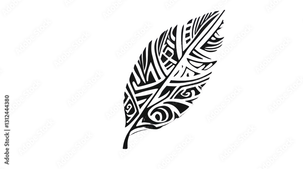 Black and white tribal feather showing maori culture on transparent ...