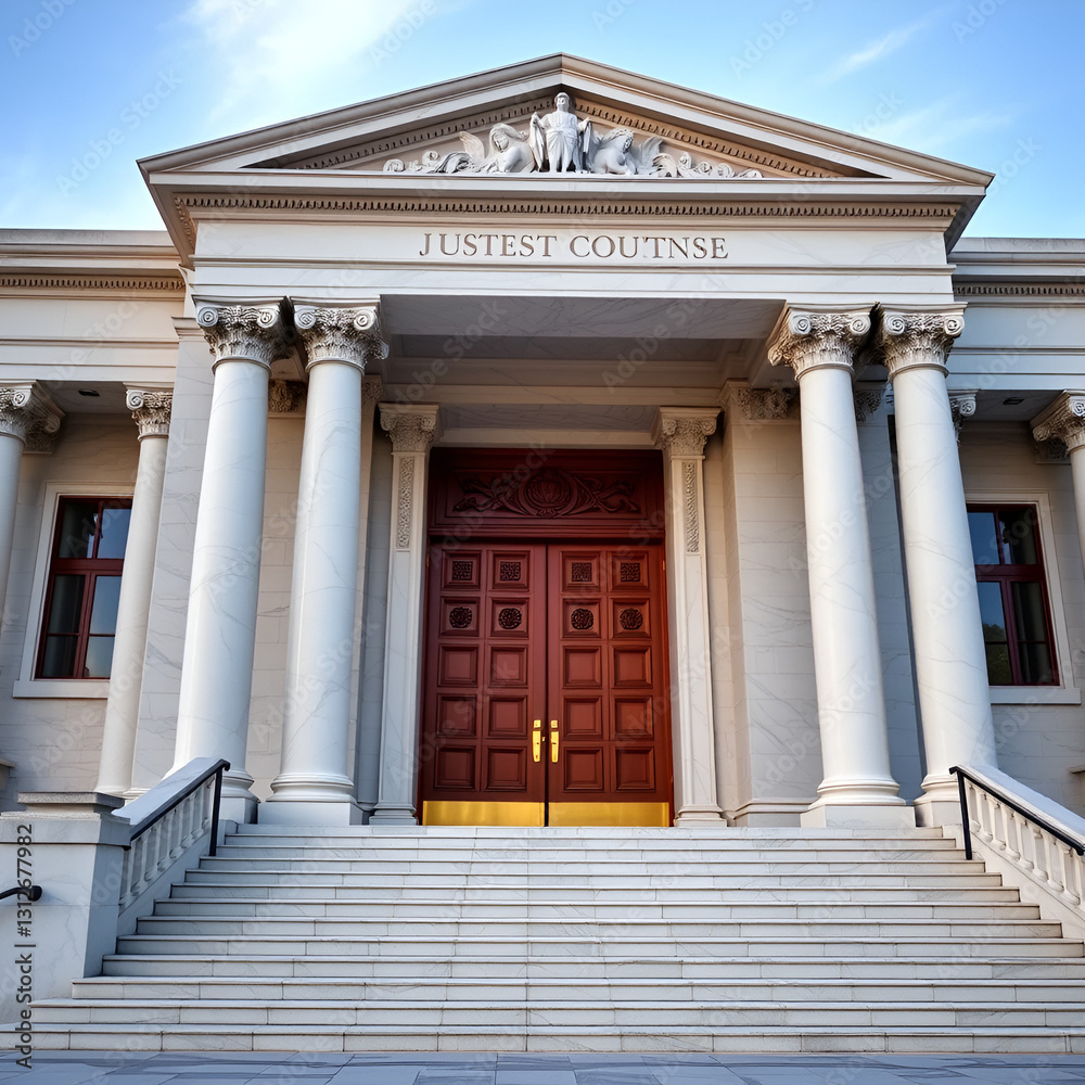 Impressive marble courthouse exterior with grand staircase, ornate ...