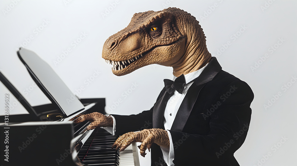 Funny and Surreal Digital Artwork of a T-Rex in a Tuxedo Playing a ...