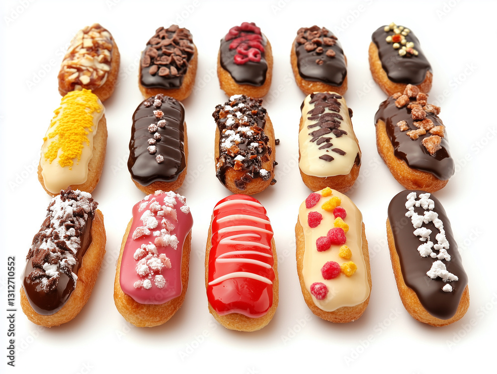 Realistic view of Eclairs, white background, photorealistic food Stock ...