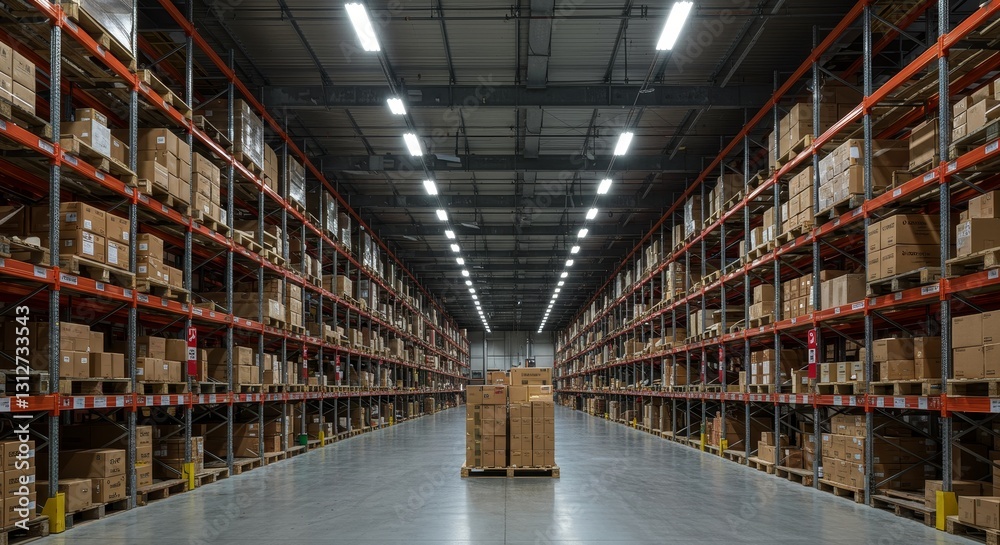 Modern Warehouse Storage Facility - A vast warehouse interior showcases ...