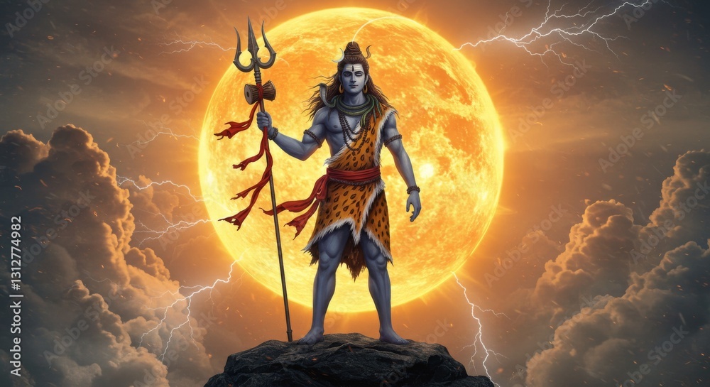 Lord Shiva: The Cosmic Destroyer Amidst the Fiery Sun, Lord Shiva ...