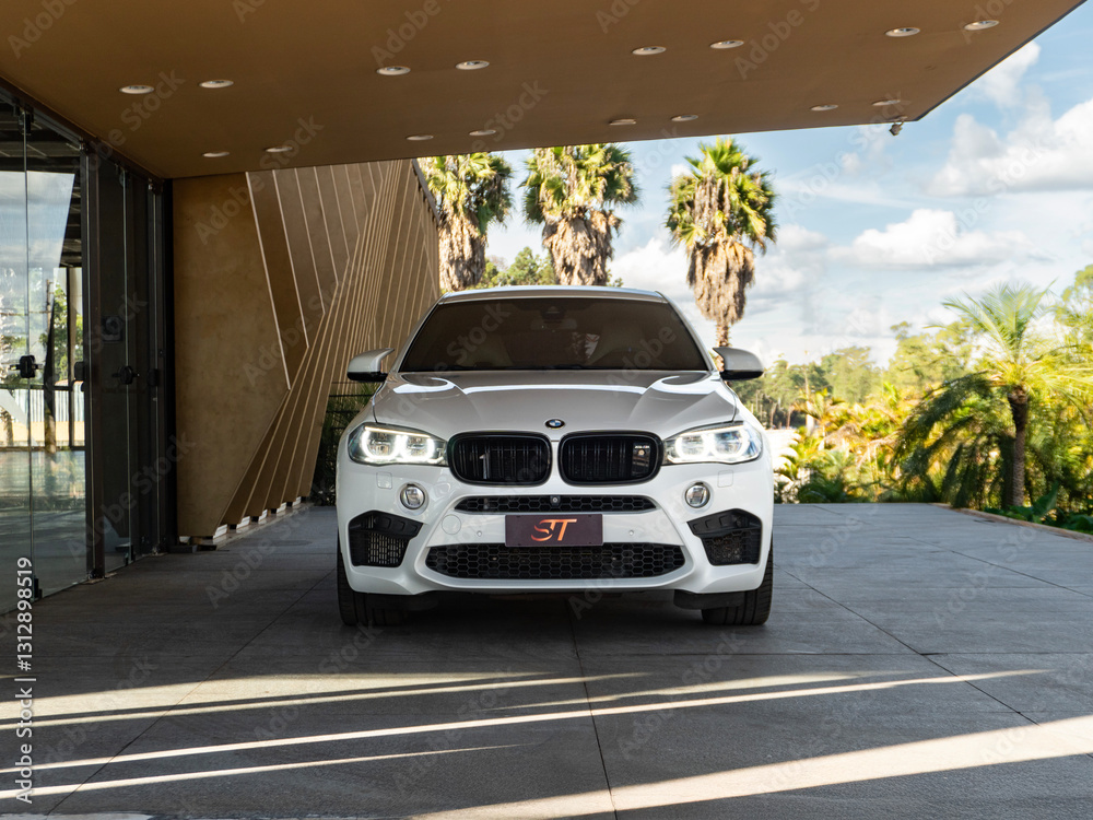 White BMW X6 M front view on modern urban cenario, Luxury SUV high ...