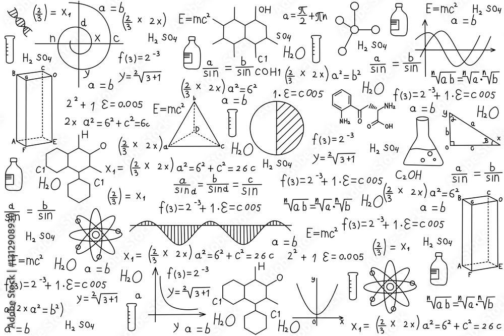 Scientific formulas on a transparent background. Themes of going back ...