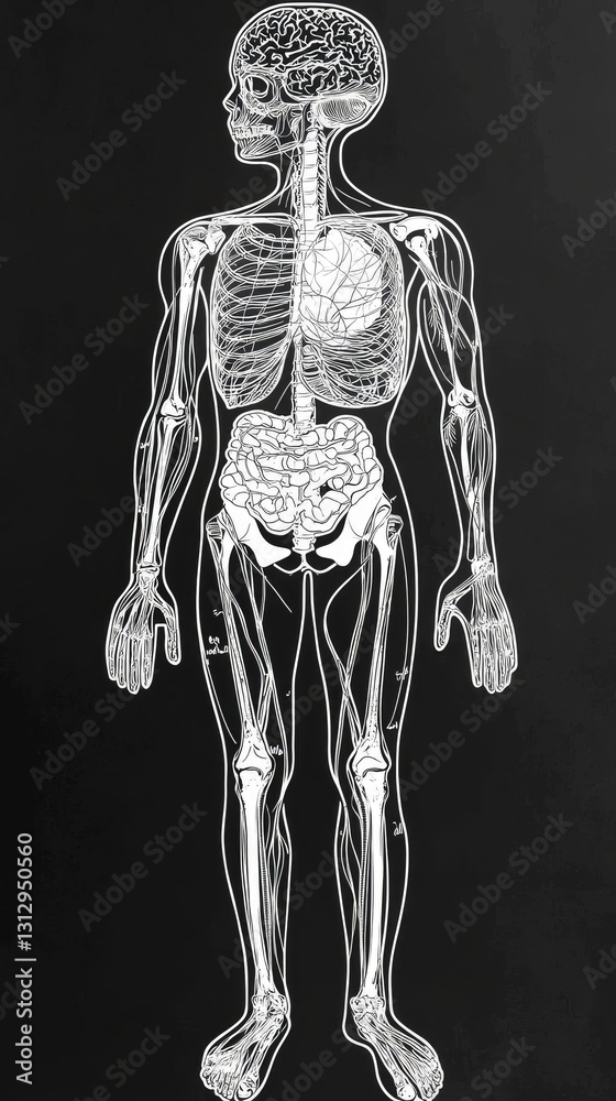 Anatomical diagram of child's body, showing skeletal and internal ...