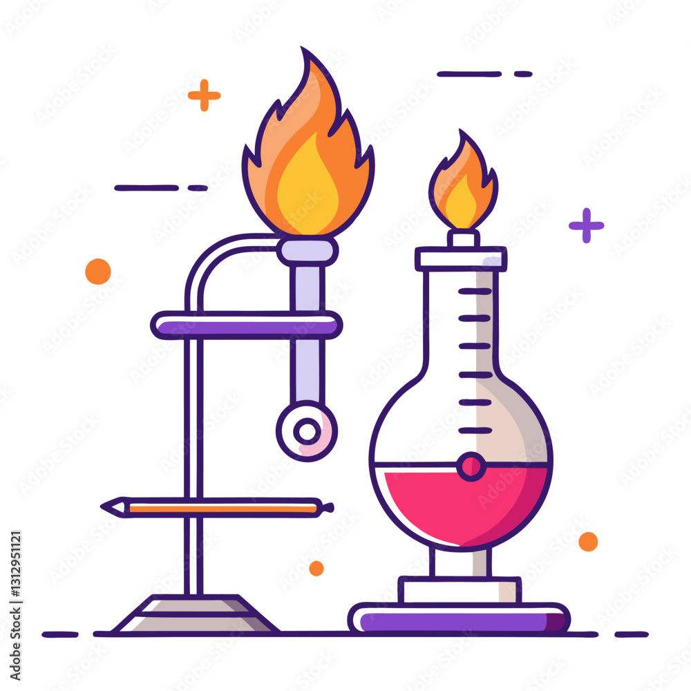 Стоковое векторное изображение «Line Art Bunsen Burner with Flame ...