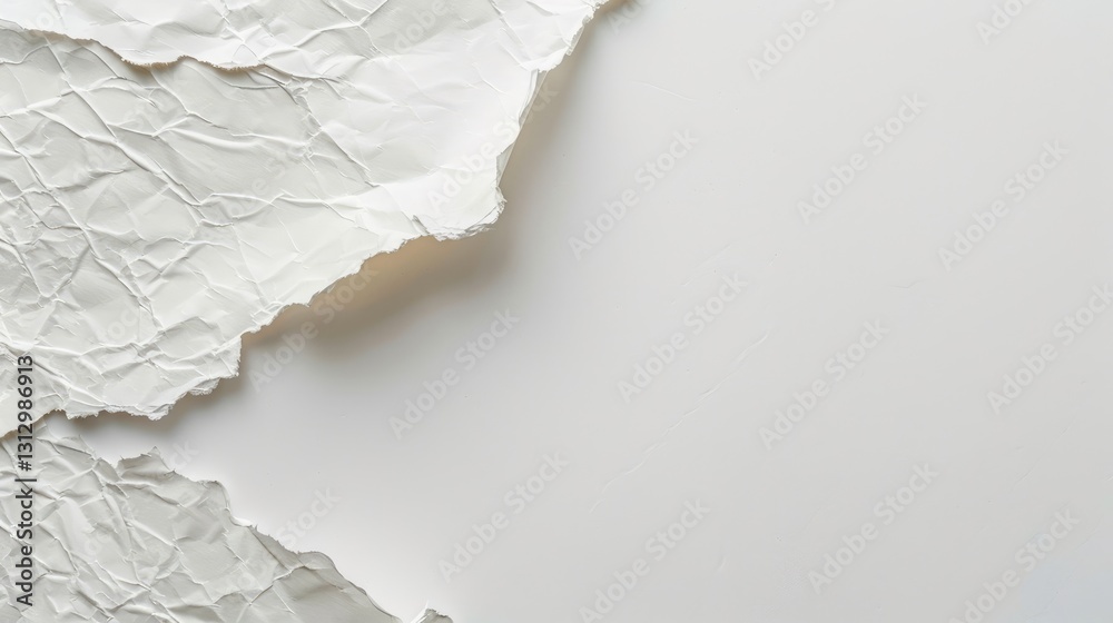 Crumpled white paper texture on a clean surface, creating an artistic ...