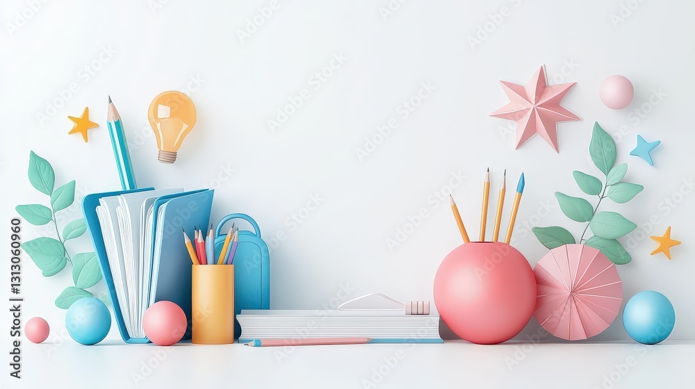 Adorable, minimal school pictogram design with soft paper textures ...
