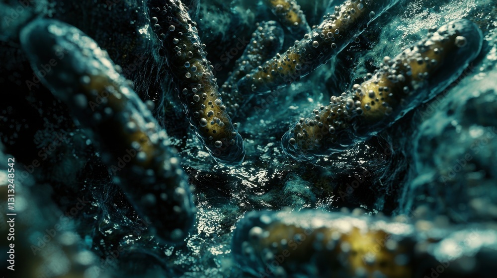 Hyper-detailed 3D model of Helicobacter pylori bacteria swarming within ...