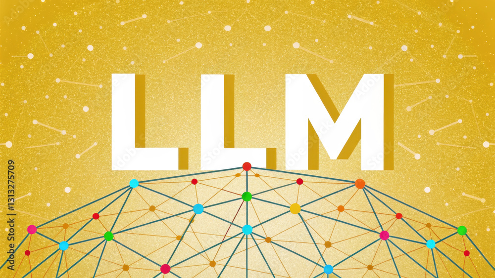 Digital illustration featuring LLM acronym with network design elements ...