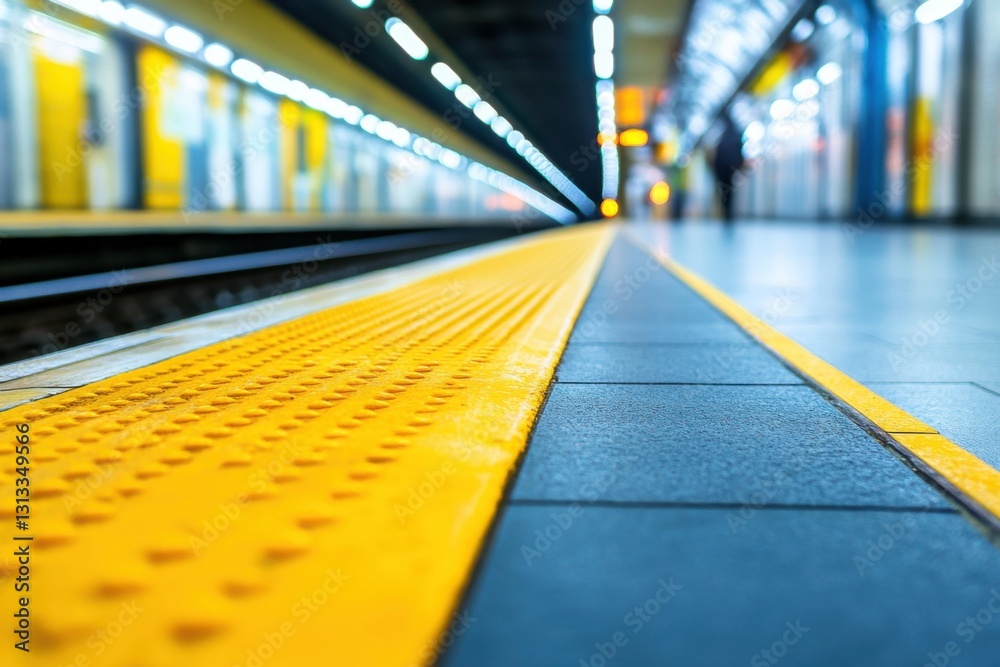 Urban metro platform edge with one-point perspective, artificial ...