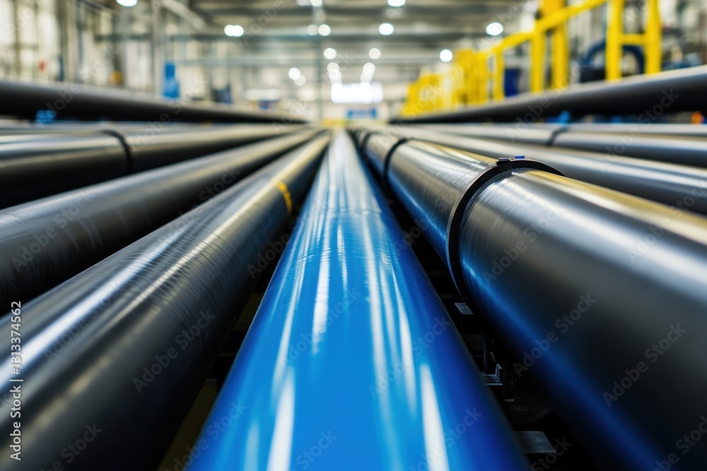 Plant for manufacturing industrial HDPE pipes with blue markings for ...