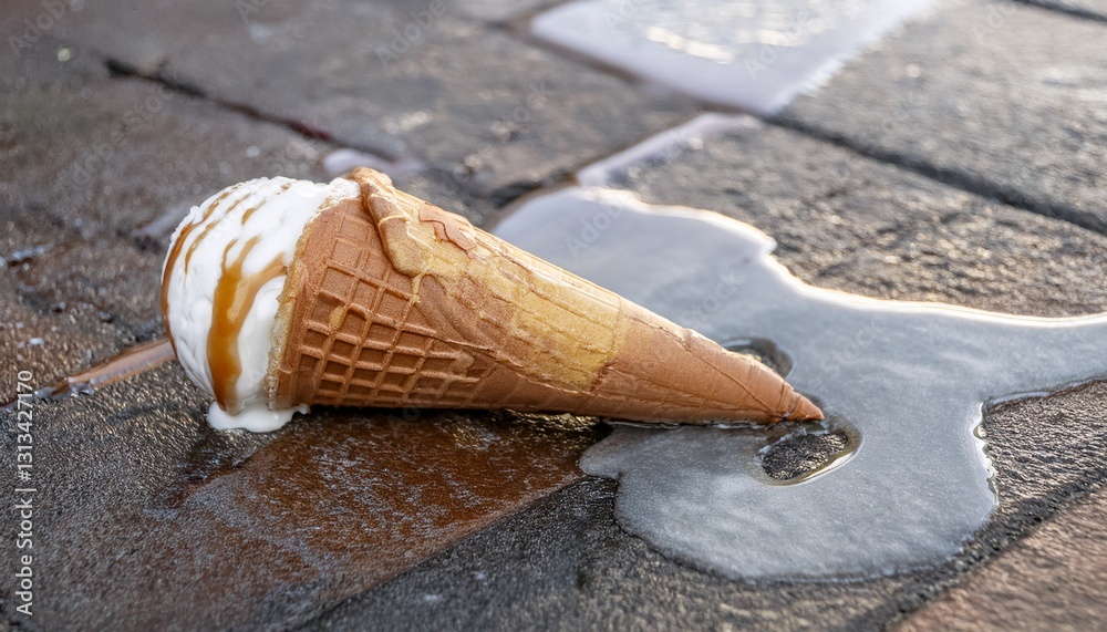 Melted ice cream cone Stock Illustration | Adobe Stock
