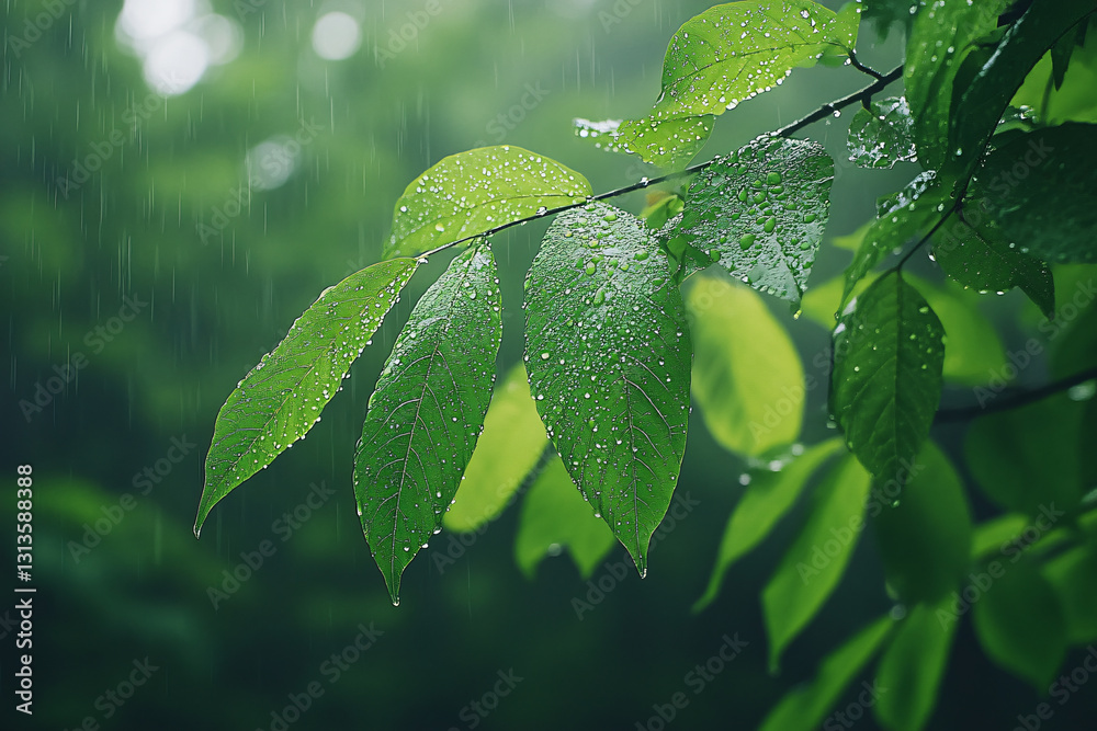 Lush Green Rainfall in a Forest Wonderland, green, rain, nature, water ...