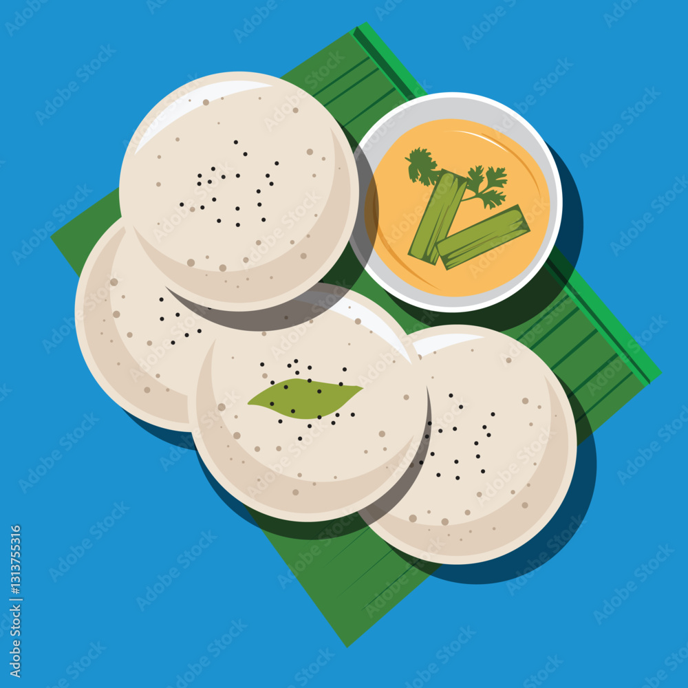 South Indian famous food "Idli" vector illustration Stock Vector ...