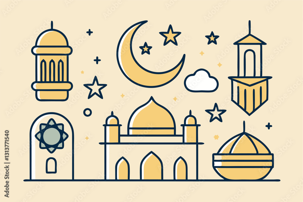 Colorful vector illustration of iconic Middle Eastern architecture ...