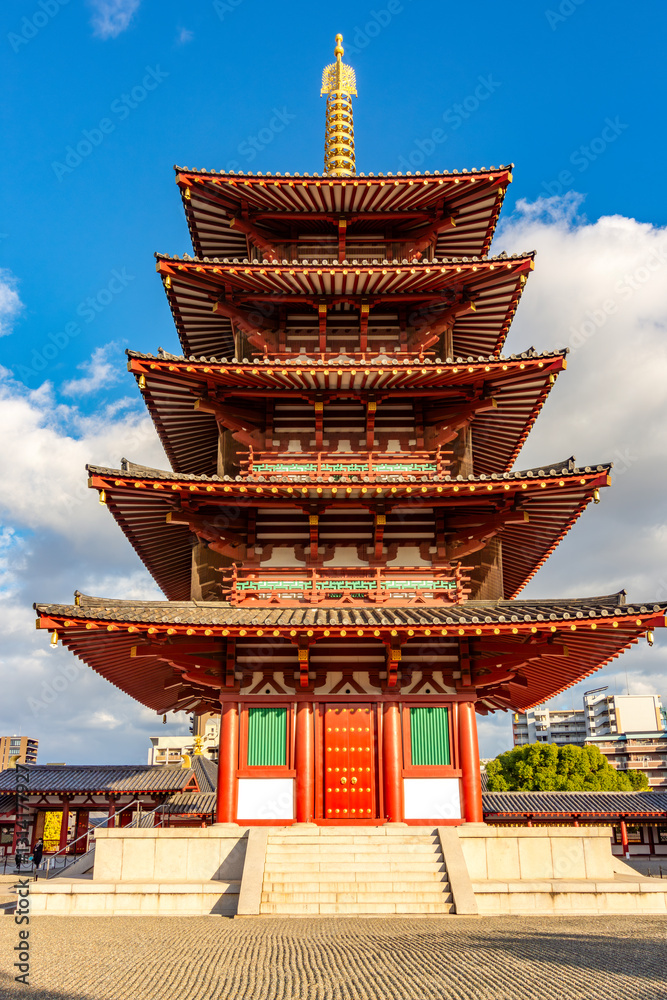 Pagoda of Shitennoji temple founded in 6th century (oldest Buddhist ...
