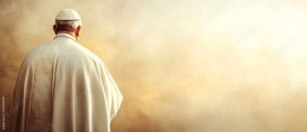 silhouette of a pope isolated over beige panoramic bg; concept of ...
