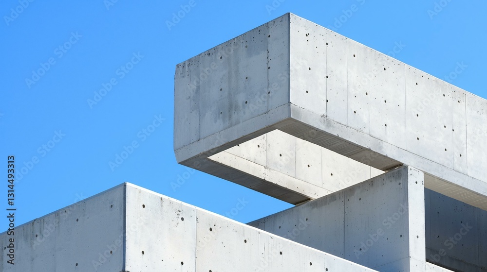 Massive brutalist concrete structure with exposed beams, raw ...