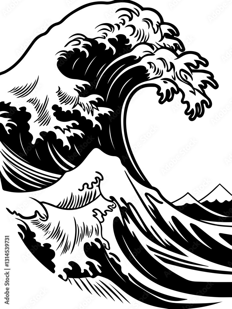SVG vector features traditional Japanese waves and dragons. Dramatic ...