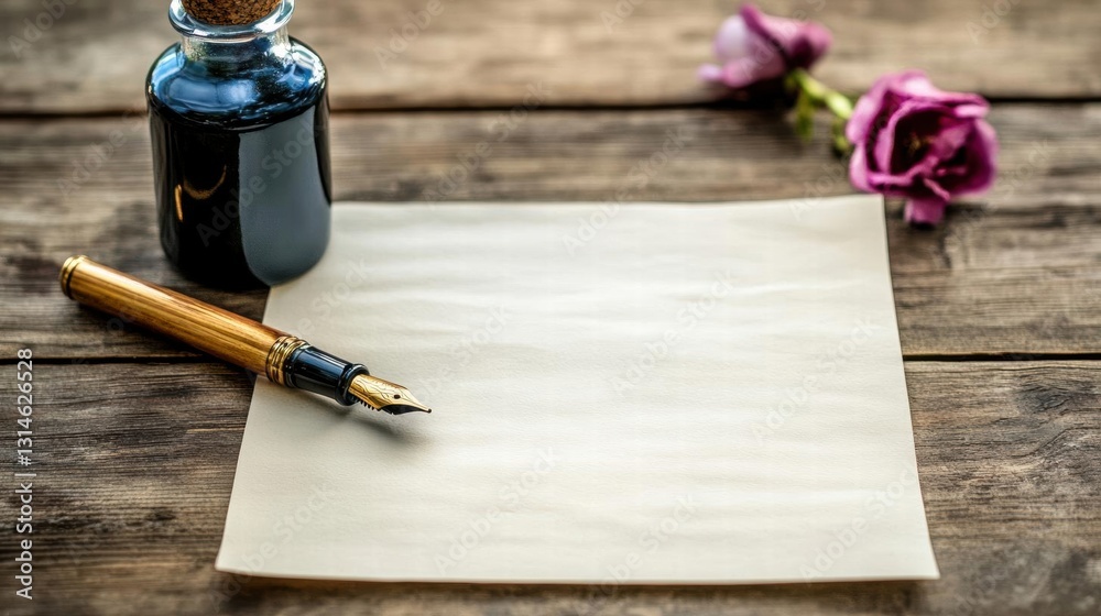 Blank Paper, Ink Bottle, and Fountain Pen: Ready for Writing a Love ...